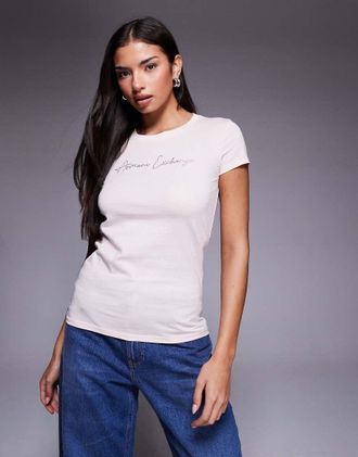 A|X Armani Exchange t-shirt logo dor&eacute; rose p&acirc;le