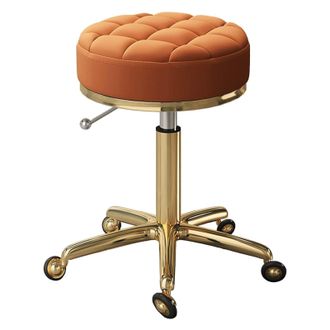 Generic Adjustable Rolling Work Stool Gold Hydraulic Bar Stool with Stable Metal Base Comfortable Swivel Chair for Beauty Salon Hairdressing Nail Art (Apricot