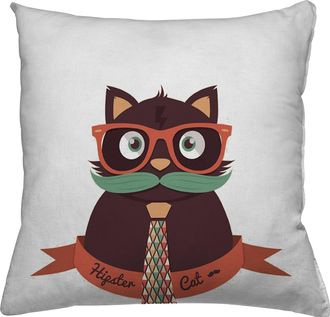 jilda-tex Zierkissen Deko-Kissen mit F&uuml;llung 45x45 cm doppelseitiger Druck Motiv lustig Verschiedene Designs (Hipster Cat)