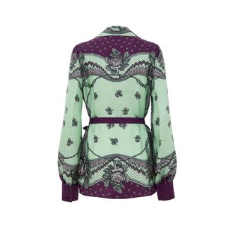 Gucci Womens Green Silk Pattern Shirt