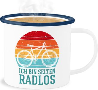 Shirtracer Emaille Becher Blechbecher - Radsport - Tassen - Ich bin selten radlos Fahrrad Spruch lustig I Radfahrer Geschenke Rennrad I Lustige Fahrrad Geschenke