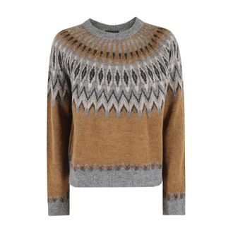 Roberto Collina Pull Fair Isle Gris Col Rond - Femme - Pulls - Multicolore - Taille: 40 FR