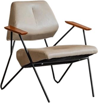 Generic Iron Cafe Moderner Akzentstuhl Mit Holzarmlehnen - Mid-Century-Stil for Wohnzimmer, Balkon, Bar(Beige Gray)
