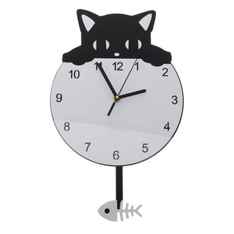 Artibetter Moderne Katzen wanduhr aus Acrylglas Ger&auml;uschlose Kinderzimmer Uhr mit Dekorativem K&auml;tzchen Design Einfache Wandmontage Leise und Pr&auml;zise Zeitmessung 