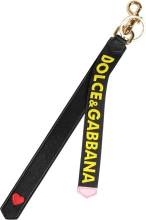 Dolce & Gabbana unisex, Accessoires, Noir, Taille: ONE Size Porte-cl&eacute;s en cuir avec logo et support en laiton