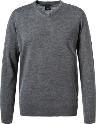 Bugatti Herren Pullover grau Wolle unifarben