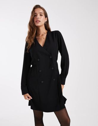 French Connection Elegantes, zweireihiges Minikleid aus Crepe-Stoff in Schwarz