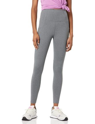 Core 10 Damen Bequeme Yoga-Leggings hohe Taille Seitentasche 68,8 cm, Kohlegrau Meliert, S