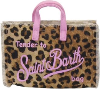 Saint Barth Femme, Sacs, Brun, Taille: ONE Size Phone Bag Leopardato scritta rosa