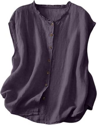 Generic D&eacute;bardeurs boutonn&eacute;s pour femme avec col &agrave; volants - Coupe ample - Sans manches - D&eacute;contract&eacute; - Printemps - &Eacute;t&eacute; - Quotidien, violet fonc&eacute;, 3XL