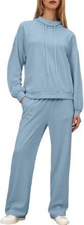 Generico Ensemble sweat &agrave; capuche et pantalon de surv&ecirc;tement en coton 2 pi&egrave;ces &eacute;l&eacute;gant &agrave; manches longues pour femme, A Bleu, 4XL