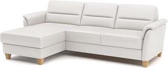 Cavadore Leder-Ecksofa Palera mit Longchair / Landhaus-Couch mit Federkern, Bettfunktion + Bettkasten / 244 x 89 x 163 / Leder Weiß