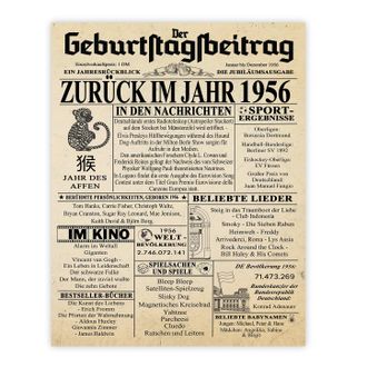 Stuff4 70. Vintage Bilder Poster Ungerahmt - Zur&uuml;ck im Jahr 1956 Zeitung - Wandbilder Wohnzimmer Schlafzimmer Vintage 69 Jahrgang Geboren, 20cm x 25cm Wand D