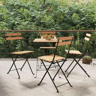 vidaXL Vidaxl - Chaises de bistrot pliantes lot de 4 - Bois de teck massif avec finition &agrave; lhuile - Acier enduit de poudre - Hauteur dassise 45 cm