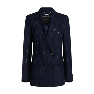 Kiton Leinen- und Woll-Doppelreiher-Jacke - - Jackets - Damen - Blau - S