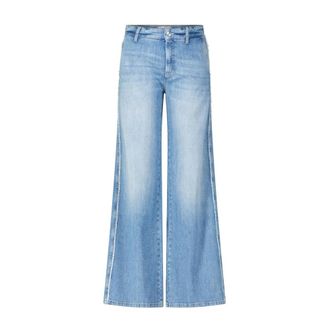 Cambio High-Waist Wide-Leg Jeans mit Fransen - - Jeans - Damen - Blau - 2XL L33