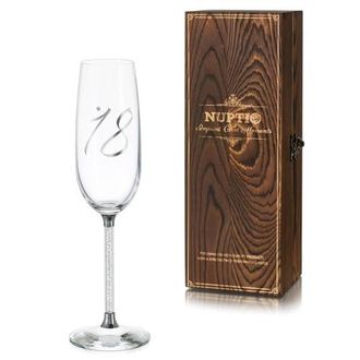 Nuptio Champagne Flute 18 Anniversaire: Ans Cadeau Fl&ucirc;te Argent avec Coffret Bois pour Homme Femme Fille Garcon Personnalis&eacute; Cristal Danniversaire Verre Idee