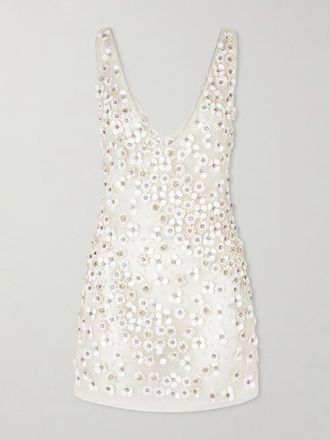 Cult Gaia Sapphira Minikleid Aus Seidenorganza Mit Blumenapplikation - Wollwei&szlig;