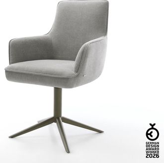DELIFE Drehstuhl Heira-Flex mit Armlehnen Strukturstoff Soft Grau Fu&szlig;kreuz Effektfinish Titan 360&deg; drehbar Wippfunktion Taschenfederkern, Esszimmerst&uuml;hle