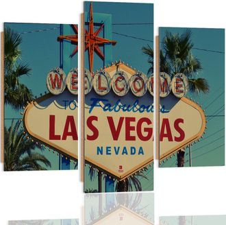 Feeby Wandbilder - 3 Teile - Gedrucktes Bild, Foto, Kunstdrucke, Deko Panel, 3-Teilig, Foto, Typ A, 90x100 cm, LAS VEGAS, NEVADA, WELCOME, BLAU