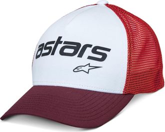 Alpinestars Herren Vital Trucker Hat Baseball Cap Basecap Verstellbar Mütze Baseballkappe, Weiß/Bordeaux/Orange, One Size