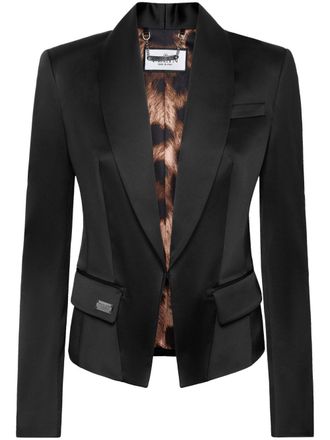 Philipp Plein blazer boutonn&eacute; &agrave; fini satin&eacute; - Noir