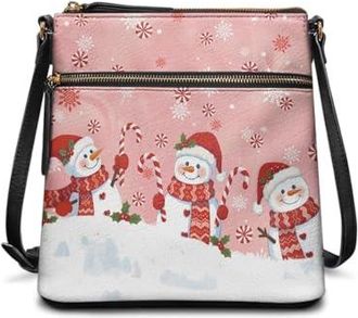Coloranimal Sac &agrave; bandouli&egrave;re pour femme en cuir avec fermeture &eacute;clair sur le th&egrave;me de No&euml;l, Bonhomme de neige de No&euml;l rose