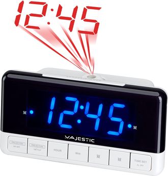 Majestic SVE 337P Digitaler Wecker mit LED-Anzeige, 1,2 Zoll (3,5 cm), Stundenprojektion, Doppelalarm, Snooze, Weiß