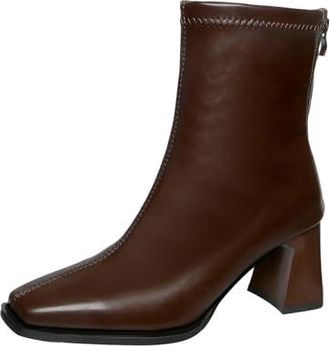 Generic Bottines courtes confortables pour femme - Couleur unie classique - Fermeture &eacute;clair dans le dos - Similicuir - Style d&eacute;contract&eacute; - Pour f&ecirc;te, bureau,
