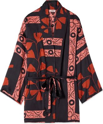 Oltre Femme, Blouses et Chemises, Noir, Taille: 38/40 FR Viscose Satin Kimono