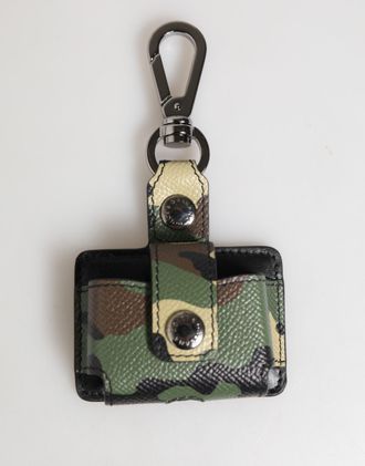 Dolce & Gabbana Mens Multicolor Camouflage Leather Metal Accessory Airpods Case