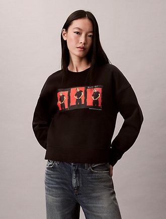 Calvin Klein Kate Moss Cropped Sweatshirt Aus Fleece Mit Grafik-druck - Black - Damen - XS