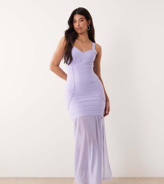 KAIIA Exklusives, figurformendes Bandage-Maxikleid im 00er-Stil in Flieder mit transparentem Saum-Lila