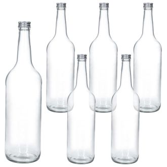 MamboCat 6er Set Geradhalsflasche 1 Liter + Schraubverschluss Silber I nachhaltige Glasflasche mit Schraub-Deckel 1000 ml I Zum Bef&uuml;llen f&uuml;r Saft, Wasser, &Ouml;l, 