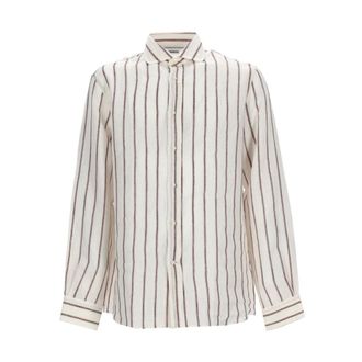 Brunello Cucinelli Gestreiftes Leinenhemd - - Shirts - Herren - Beige - 3XL