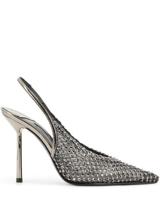 Le Silla Gilda Slingback-Pumps mit Kristallen 100mm - Wei&szlig;