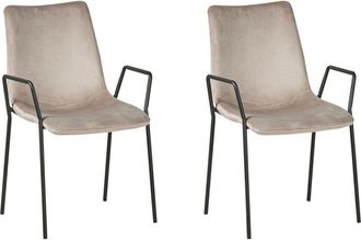 Beliani Stuhl 2er Set Braun Samtstoff mit hoher Rückenlehne Metallgestell Modernes Design für Ess-, Wohn- und Arbeitszimmer