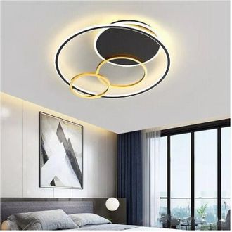 Trade Shop Lampe De Plafond Led 55w Rond Avec Cercles Noir Or Lampe De Plafond Lumière 4000k 70876