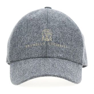 Brunello Cucinelli Baseballkappe aus reiner Schurwolle-Flanell mit Stickerei - - Accessories - Herren - Grau - L
