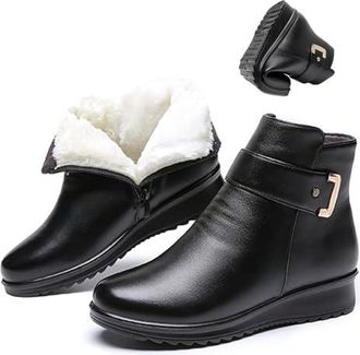 Generic Bottines en cuir avec boucle pour femme, plateforme orthop&eacute;dique, antid&eacute;rapantes, fermeture &eacute;clair lat&eacute;rale, talon &eacute;pais, bottes de neige chaudes, bot