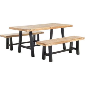 Beliani Beliani - Table 170x80 cm et 2 Bancs de Jardin en Bois dAcacia Noir et Bois Clair Scania