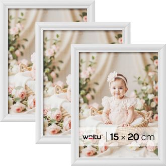 Woltu Bilderrahmen 15x20cm 3er Set Fotorahmen Holzrahmen mit Passepartout, zum vertikalen oder horizontalen Aufh&auml;ngen/Aufstellen, Posterrahmen Collage Wandd