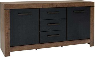 PEGANE Commode Buffet &agrave; 2 portes et 3 tiroirs, coloris Ch&ecirc;ne marron fonc&eacute;/Ch&ecirc;ne noir - Longueur 160 x Profondeur 45 x Hauteur 85 cm