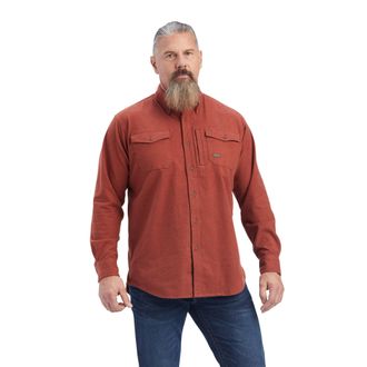 Ariat Mens Rebar Flannel DuraStretch Work Shirt Long Sleeve in Cherry Mahogany Cotton, Size Small, by Ariat