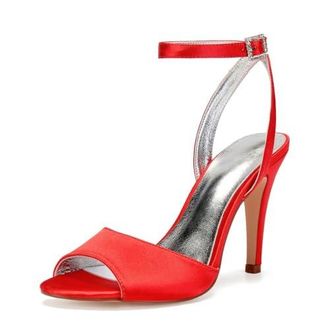 Generic Sandales À Bout Ouvert Mariée Stylet Talons Femmes Eté Talon Mariage Soirée Chaussures Femmes 10.5Cm,Rouge,38 EU