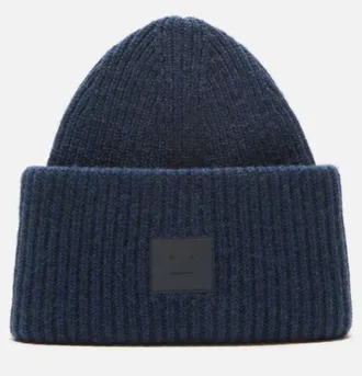 Acne Studios Face Logo Ribbed Wool Beanie - Navy