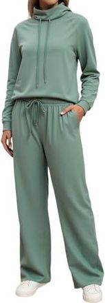 Generico Ensemble de surv&ecirc;tement pour femme avec col en V Ensemble de 2 pi&egrave;ces Surv&ecirc;tement de sport &eacute;l&eacute;gant, vert, 5XL