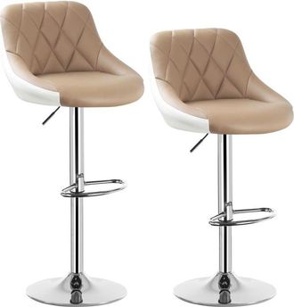 Woltu Woltu - 2 x Tabouret de bar en cuir artificiel, design 2 couleurs, si&egrave;ge bien rembourr&eacute;, Kaki Blanc