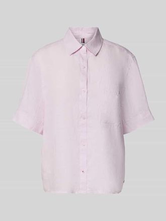 Tommy Hilfiger Regular Fit Leinenbluse mit Logo-Stitching