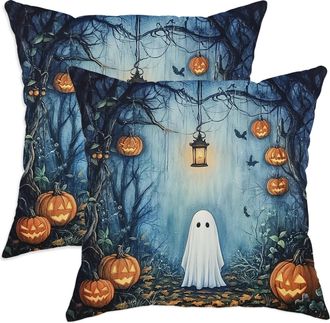 Generic Dekorative Halloween-Kissenbezüge, 2er-Set, gruseliger Geist und Kürbis-Design, Herbst-Dekoration für Zuhause, Sofa, Couch, 50,8 x 50,8 cm
